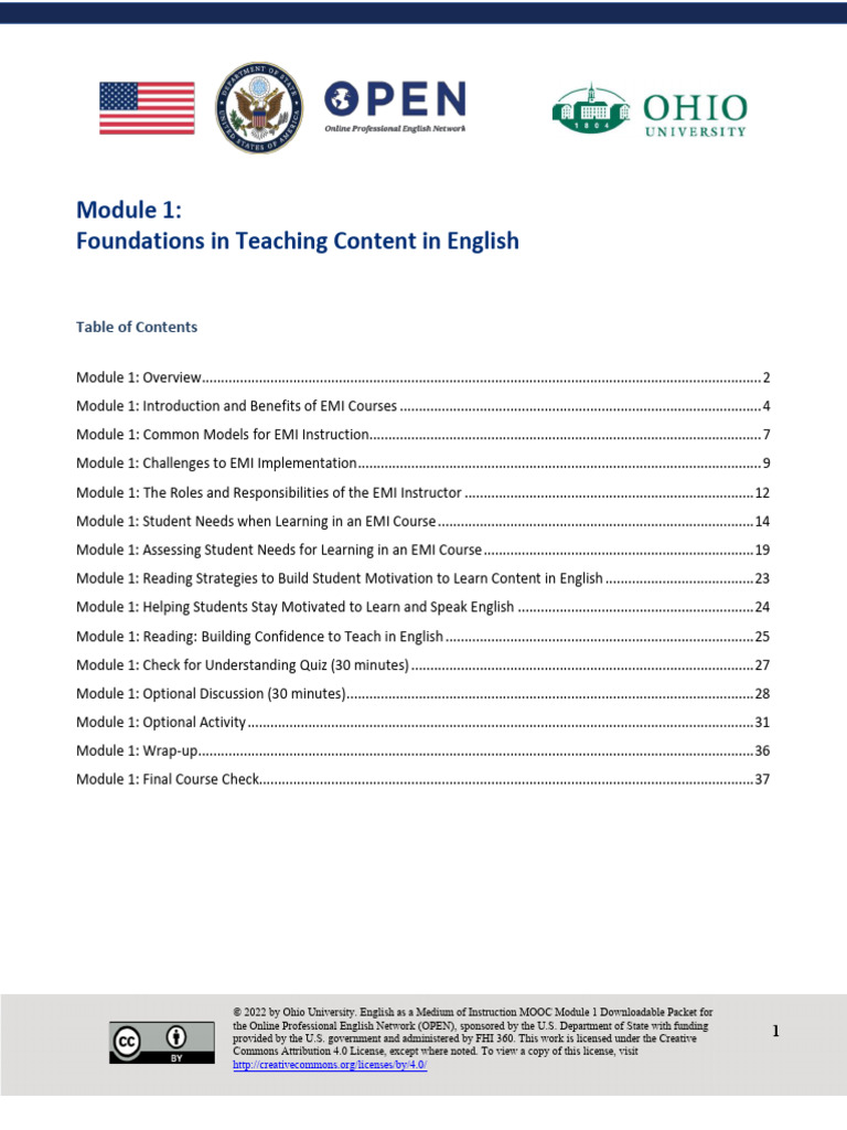 EMI MOOC Module 1 Packet 2025 | PDF | English As A Second Or Foreign Language | Teachers