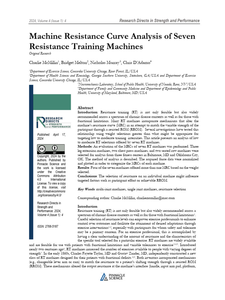 Machine Resistance Curve Analysis of Seven Resistance Training Machines ...