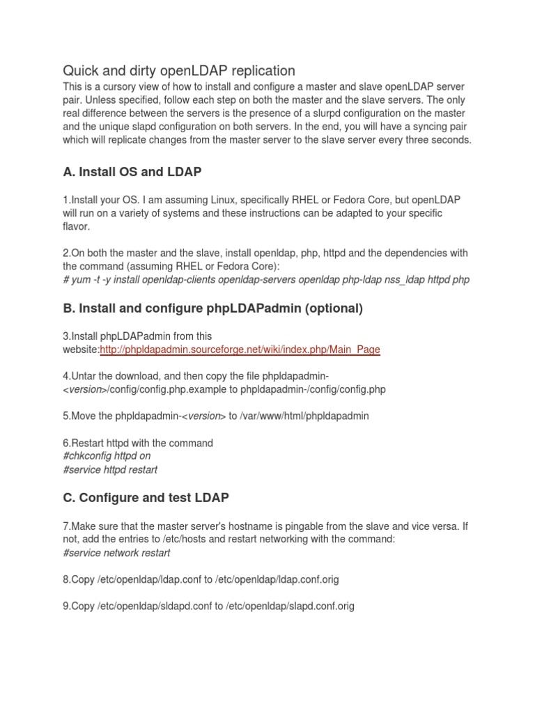 Quick and Dirty Openldap Replication: A. Install Os and Ldap | PDF | Information Technology ...