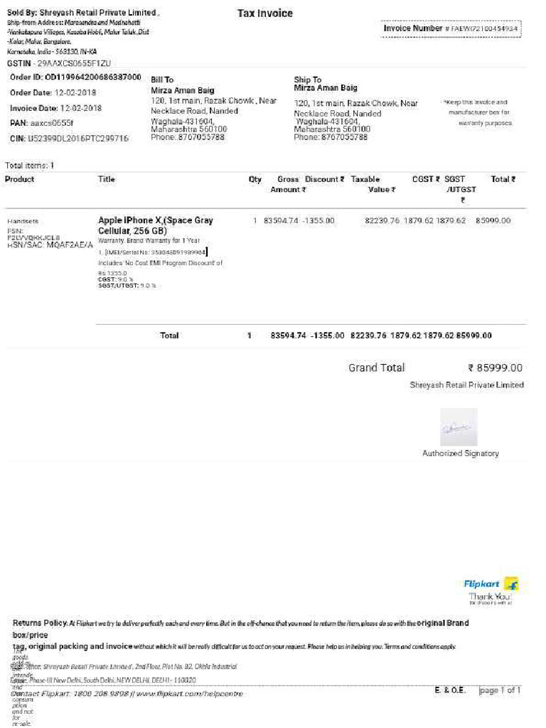 Invoice Flipkart | PDF