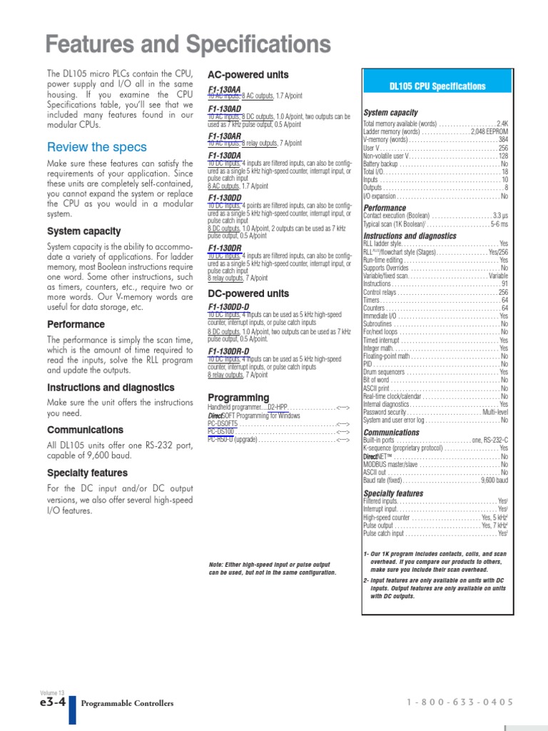 DL 105 Specs | PDF | Input/Output | Central Processing Unit