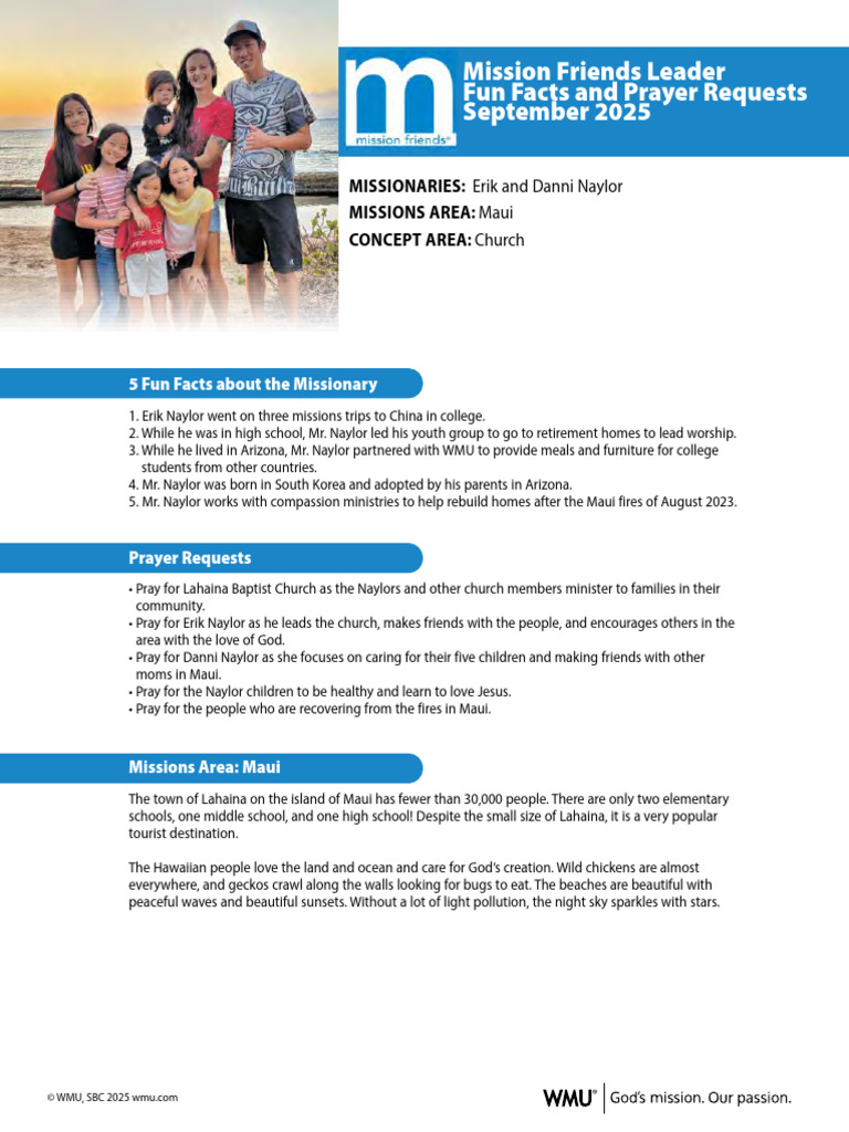 September 2025 Mission Friends Leader Fun Facts and Prayer Requests WMU ...