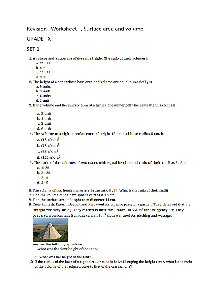 Revision Worksheet, Surface Area and Volume | PDF