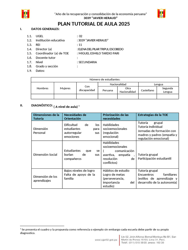Plan Tutorial de Aula | PDF | Autorregulación emocional | Las emociones