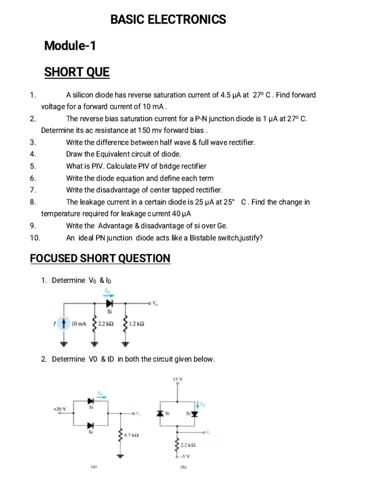 Basic Electronics Question Bank-2024-Apr | PDF | Operational Amplifier | Bipolar Junction Transistor