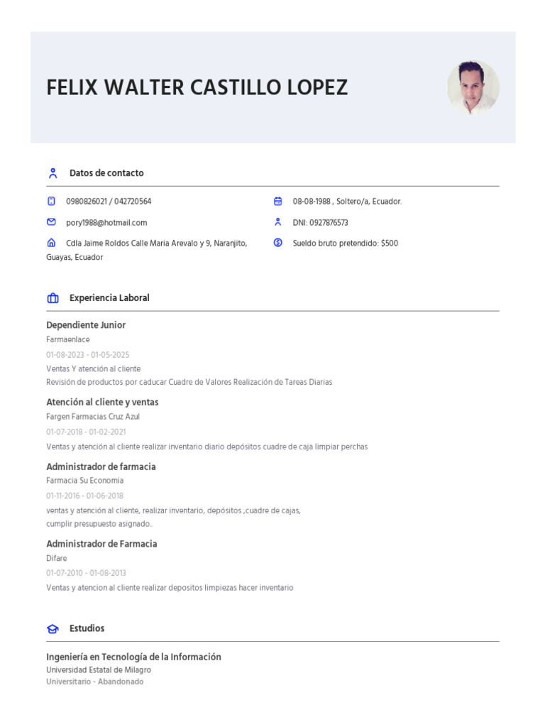 CV de Félix Walter Castillo López | PDF