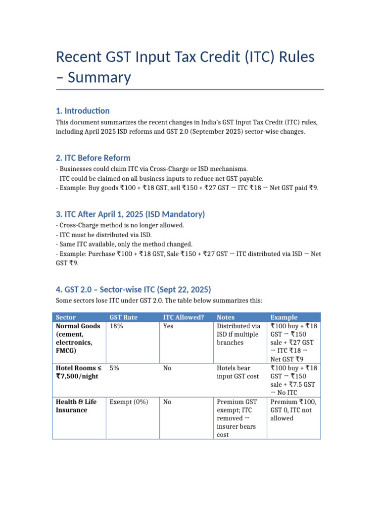 Recent GST ITC Summary | PDF | Value Added Tax | Insurance