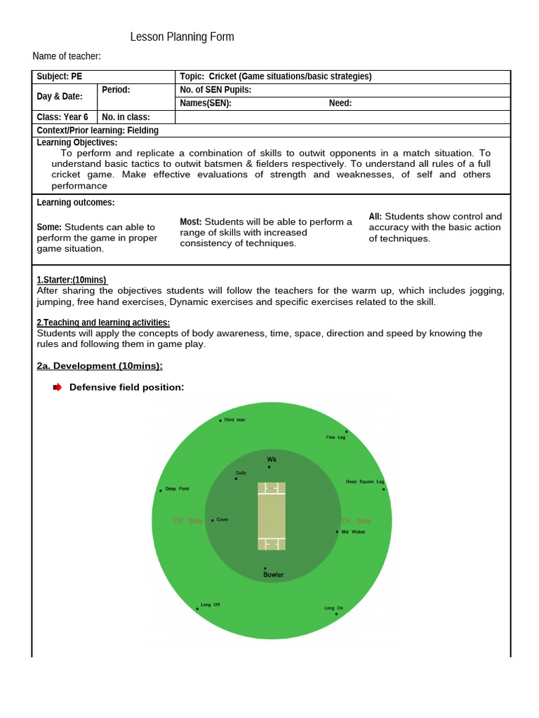 Year 6 Cricket Lesson Plan | PDF