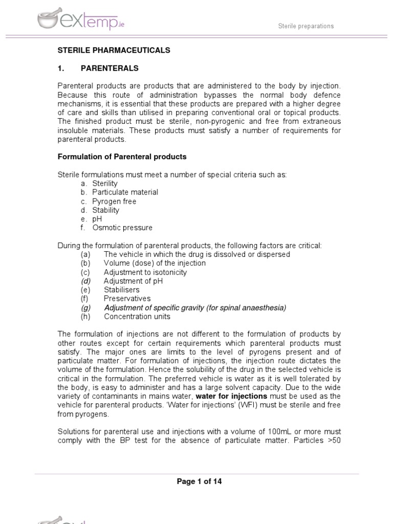 Parenteral Formulation Guide | PDF