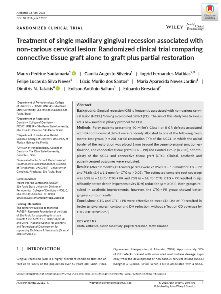 Treatment of Single Maxillary Gingival Recession Associated With Non ...