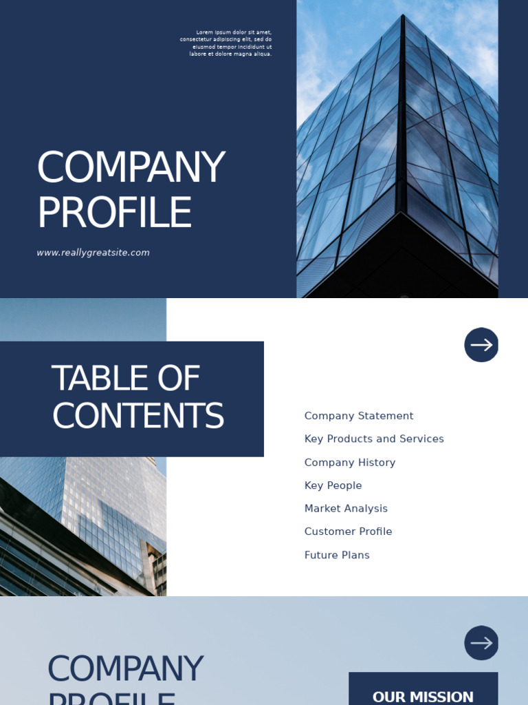 Navy Blue and White Modern Minimalist Company Profile Presentation ...