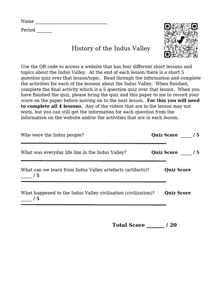 Indus Valley History Lessons & Quizzes | PDF