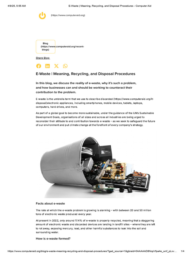 E-Waste - Meaning, Recycling, and Disposal Procedures - Computer Aid | PDF | Electronic Waste ...