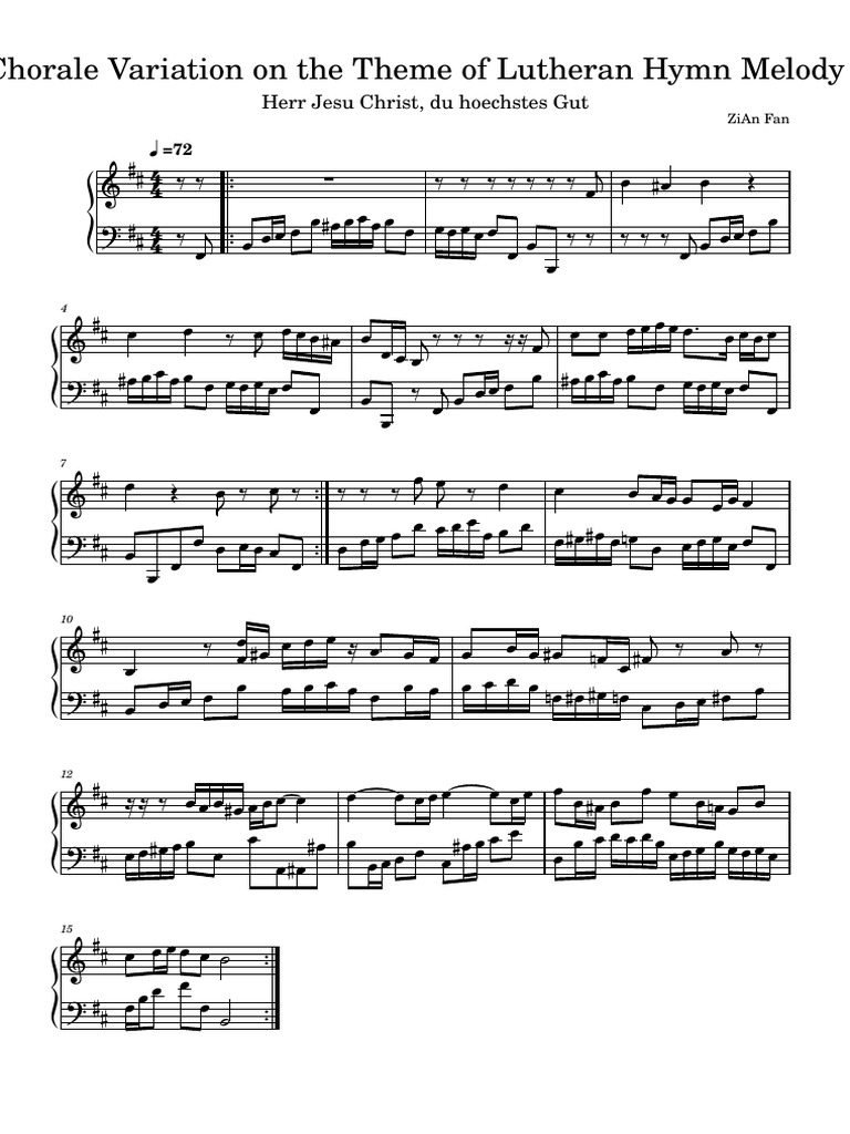 Chorale Variation On The Theme of Lutheran Hymn Melody | PDF ...