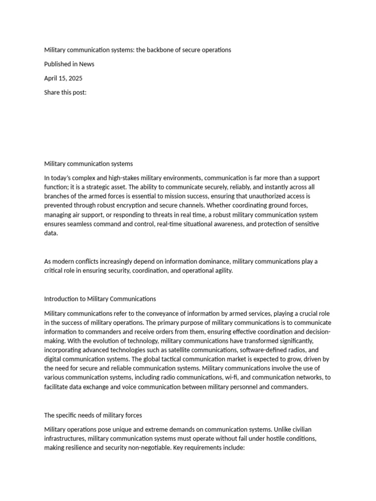 Military Communication Systems Overview | PDF | Military Communications ...