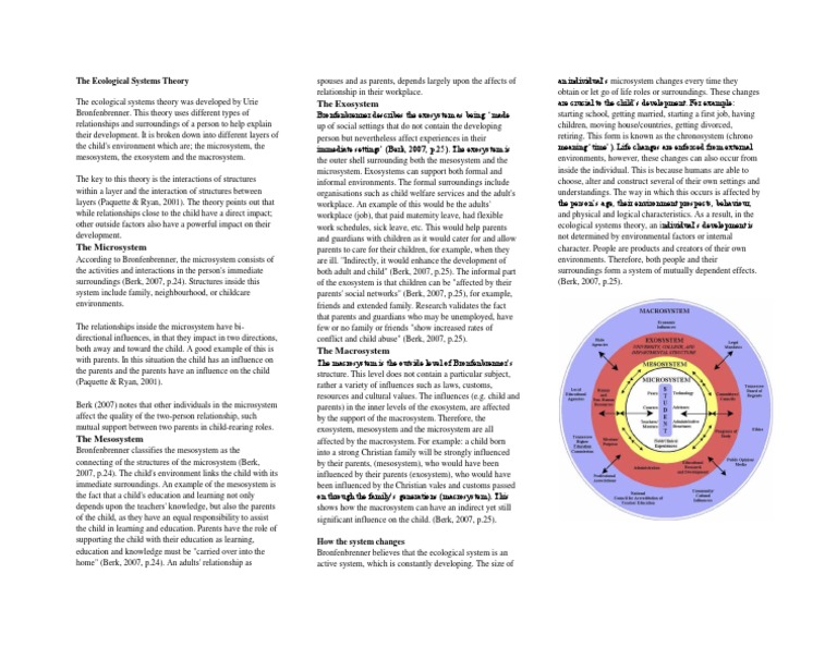 The Exosystem: The Ecological Systems Theory | PDF | Ecosystem | Parent