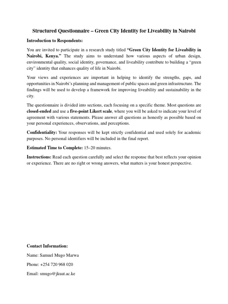 Green City Identity Survey in Nairobi | PDF | Sustainable City ...