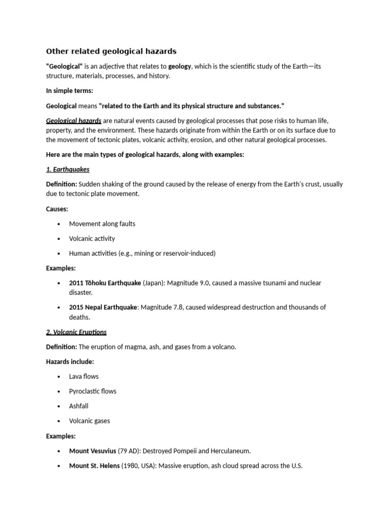 Types of Geological Hazards Explained | PDF | Earthquakes | Volcano