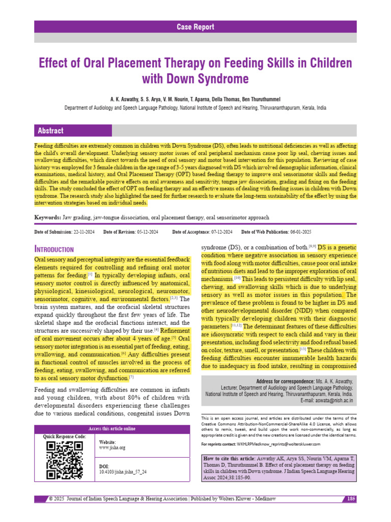 Effect of Oral Placement Therapy On Feeding Skills.20 | PDF | Autism ...