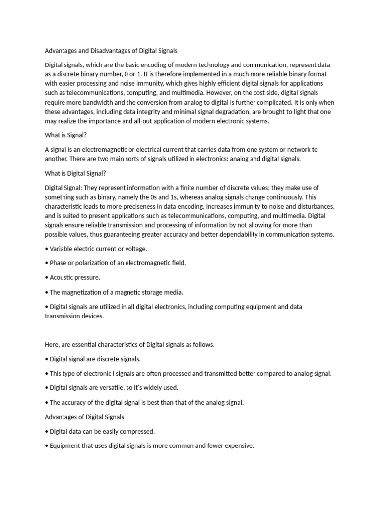 Advantages and Disadvantages of Digital Signals | PDF | Digital Signal ...