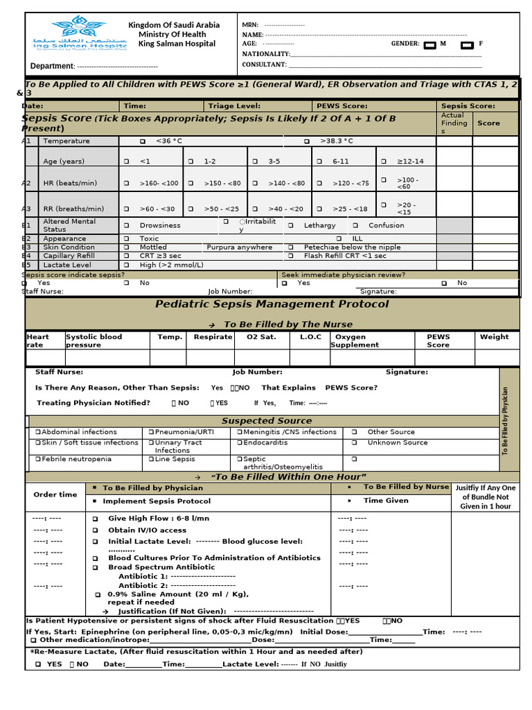 Pediatric Sepsis Management Protocol Clu -Final - - Copy | PDF | Sepsis ...