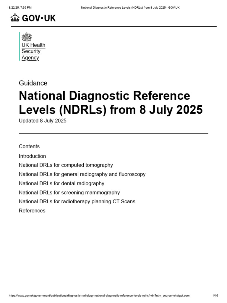 National Diagnostic Reference Levels (NDRLS) From 8 July 2025 - GOV ...