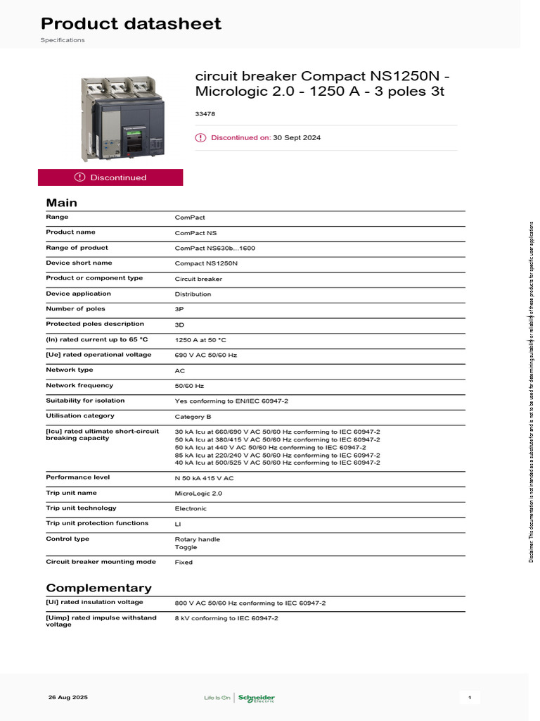 Schneider Electric Compact-NS-630A 33478 | PDF | Alternating Current | Electric Power