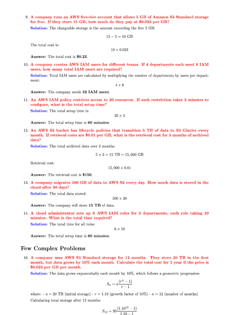 AWS CCS Sample Numercal Problems With Answers | PDF