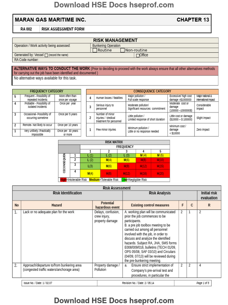 Bunkering Operation Risk Assessment Guide | PDF | Risk | Safety