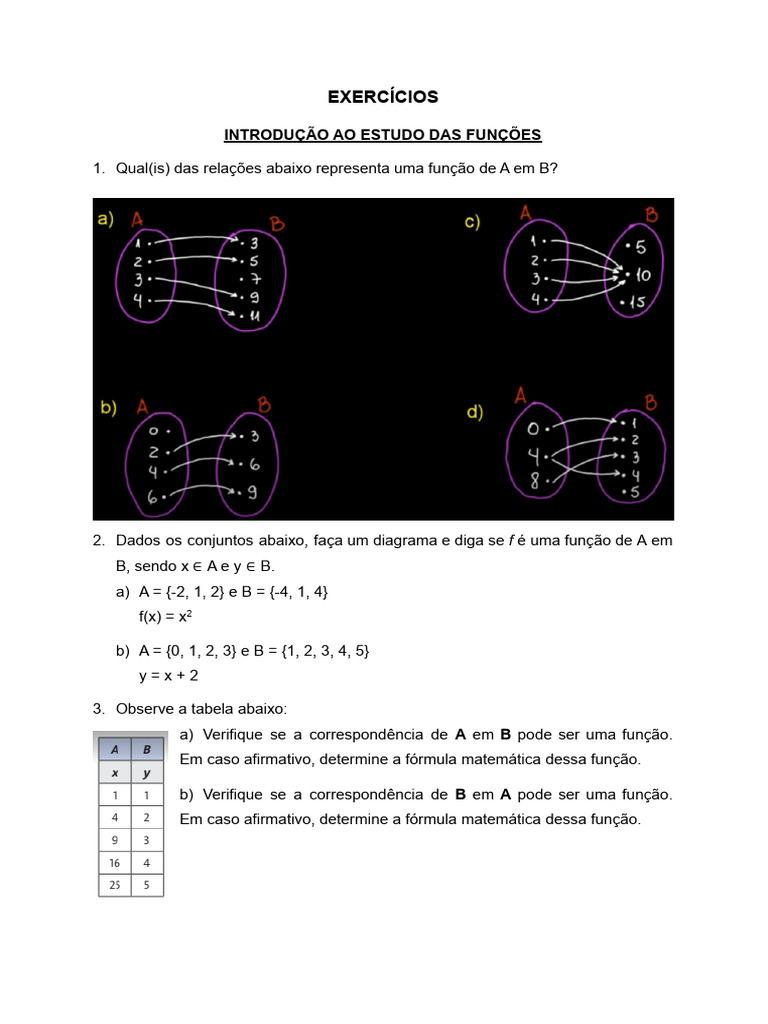 Exercícios sobre Funções Matemáticas | PDF