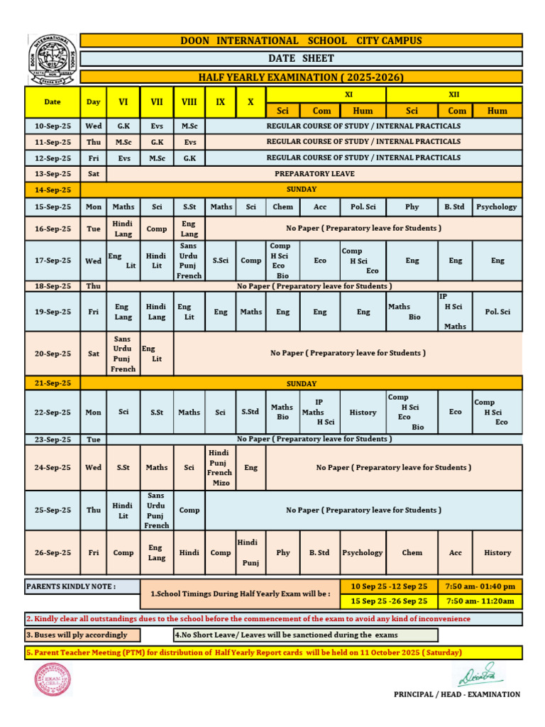 Circular 20250825143506 25 Aug 2025 Date Sheet Half Yearly Exam Sep 2025 | PDF