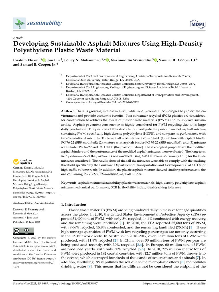 Sustainable Asphalt with HDPE Waste | PDF | Recycling | Road Surface