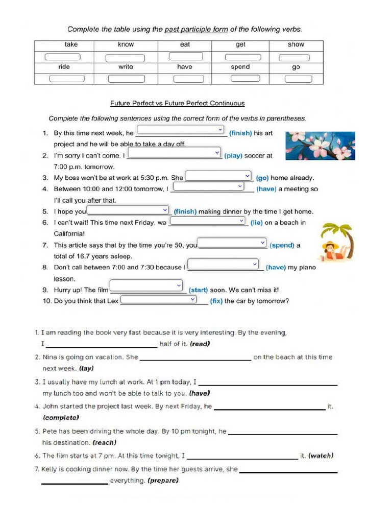 Future Tenses: Perfect vs Continuous Exercises | PDF