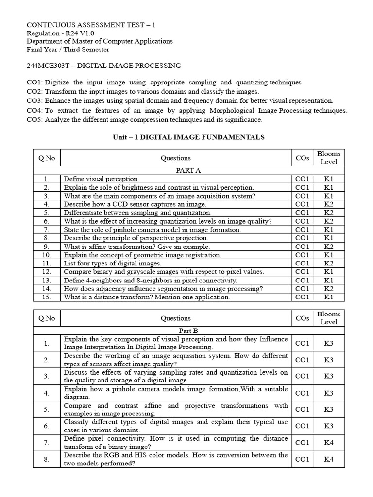 Digital Image Processing Assessment Test | PDF | Discrete Fourier ...