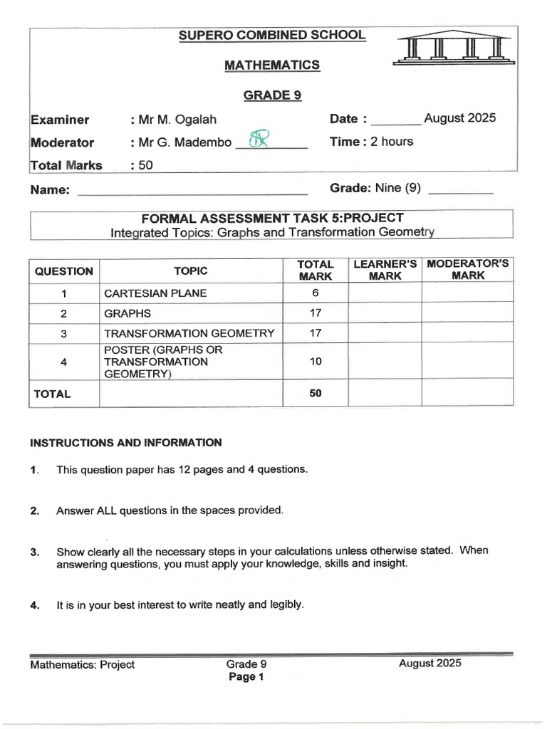 Grade 9 Maths Project Term 3 2025 | PDF