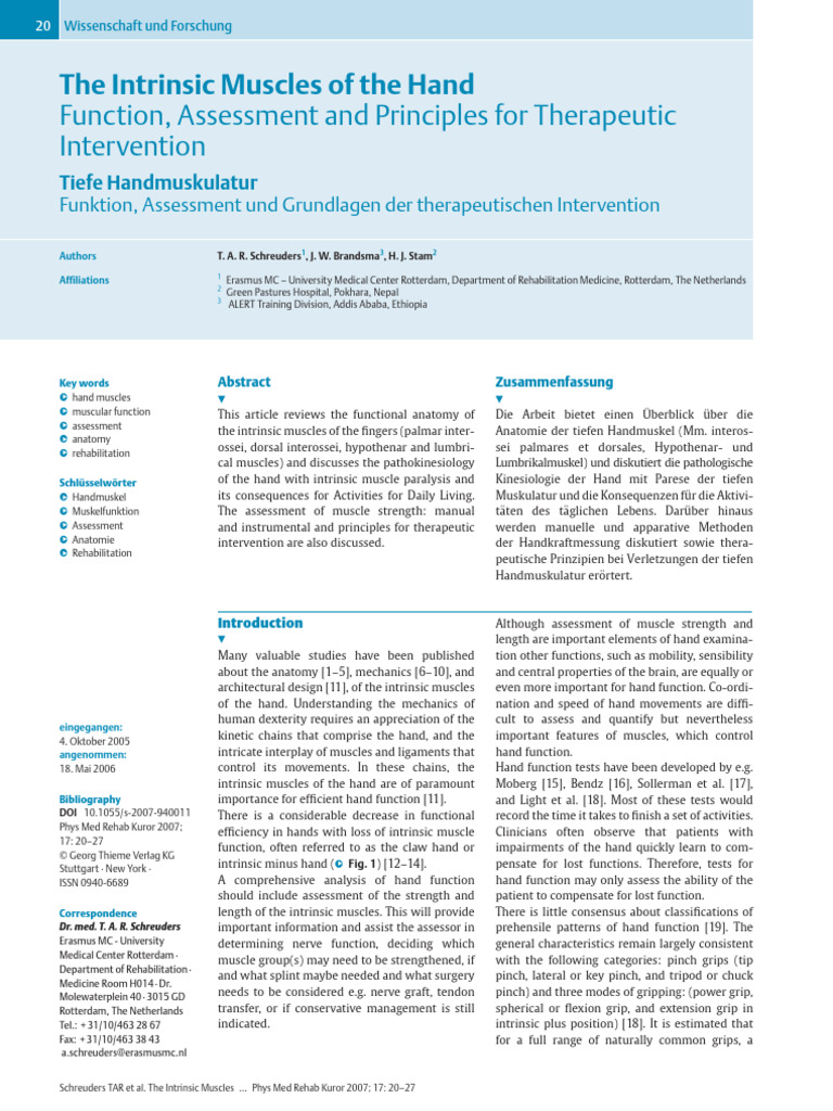 Intrinsic Muscles of the Hand: Function & Assessment | PDF | Finger | Hand