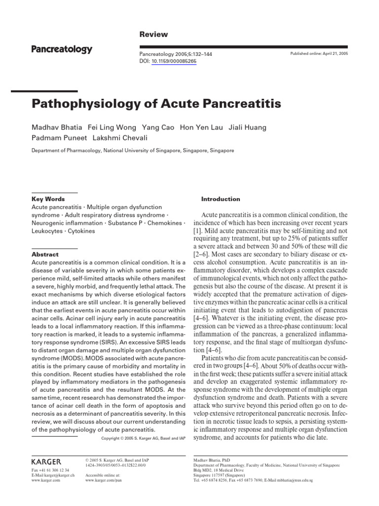 Acute Pancreatitis Pathophysiology Overview | PDF | Apoptosis | Chemokine