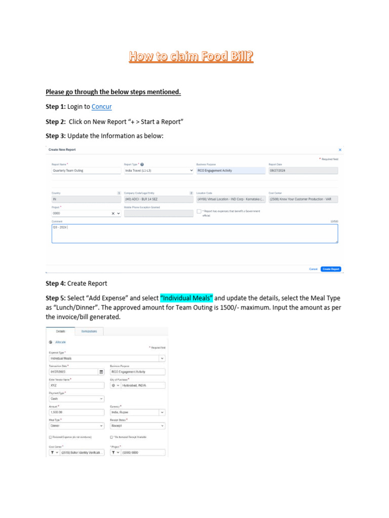 How To Claim Food Bill Updated | PDF