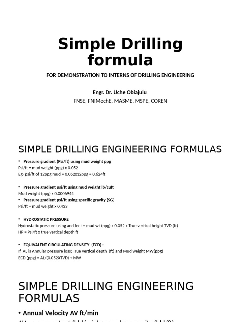 Simple Drilling Formula For Young Drilling Engineering Trainees | PDF