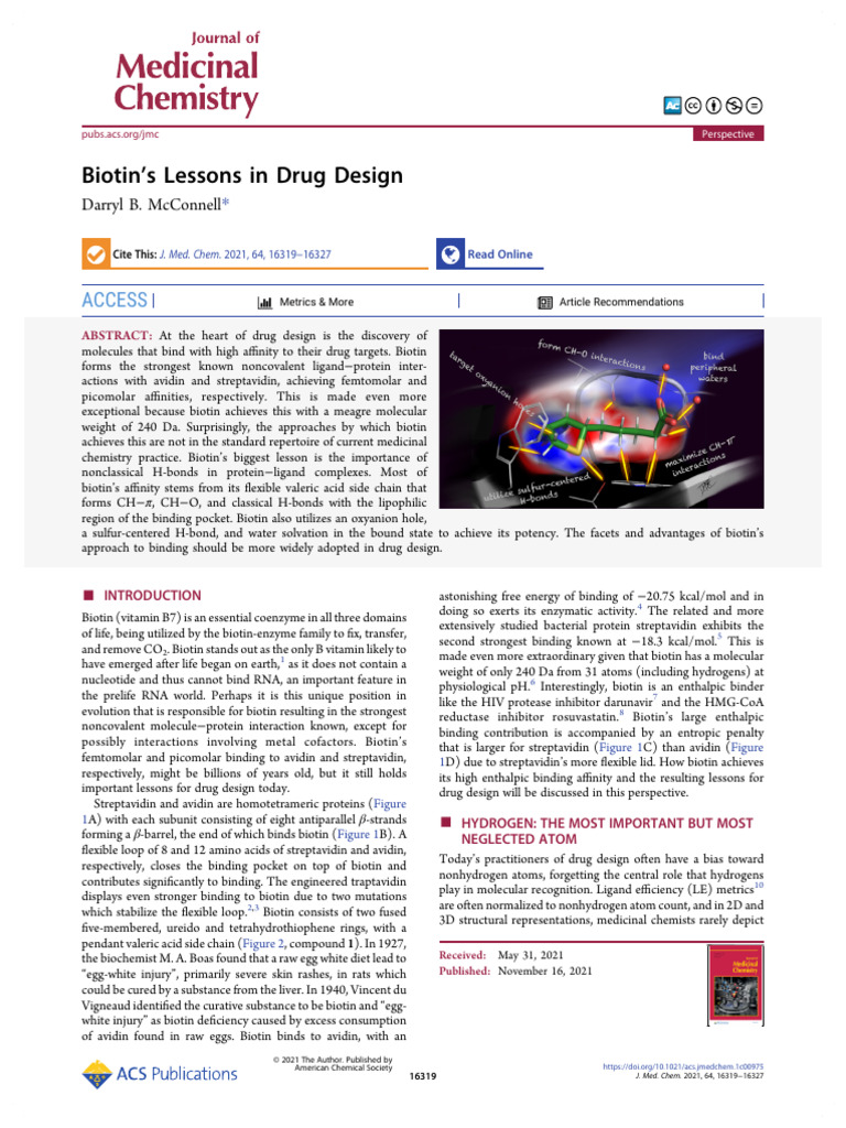 Biotin's Impact on Drug Design Insights | PDF | Hydrogen Bond ...