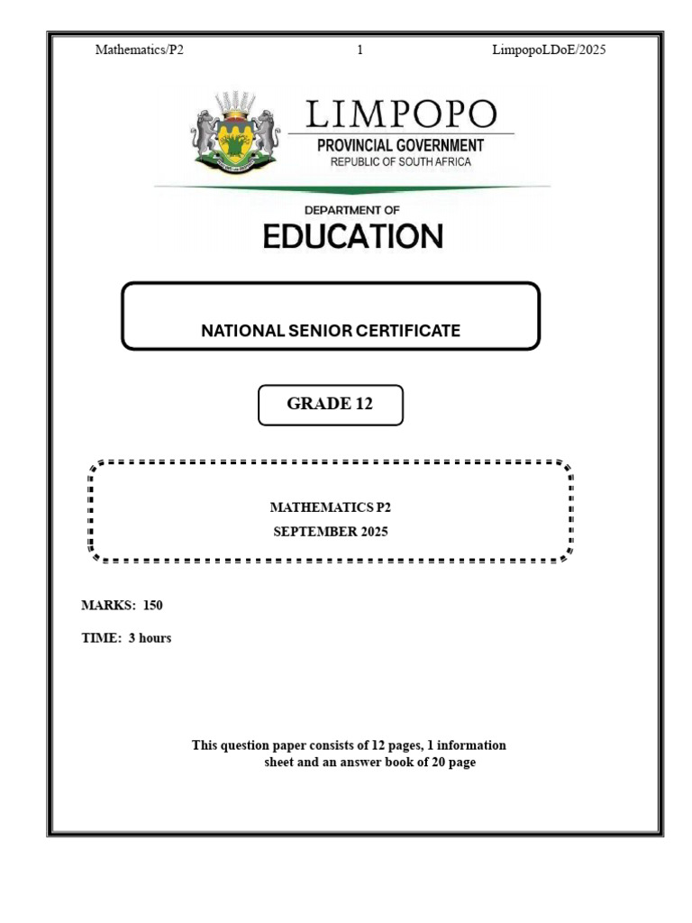 Grade 12 Mathematics P2 Limpopo 2025 | PDF | Circle | Geometry