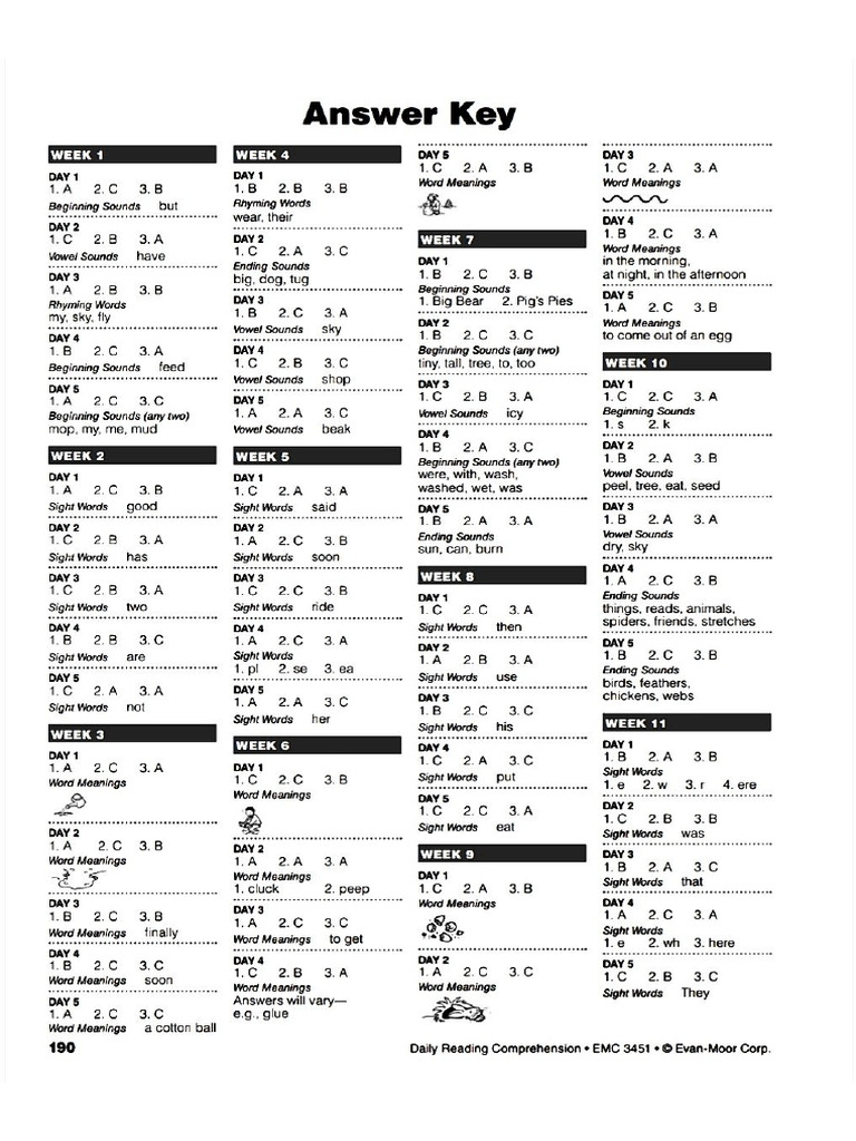 Evan－moor daily reading comprehension 1 - 답 | PDF