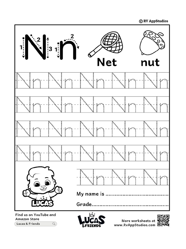 257 Free Printable Worksheets For Kids Alphabet Letter NN Tracing BW | PDF