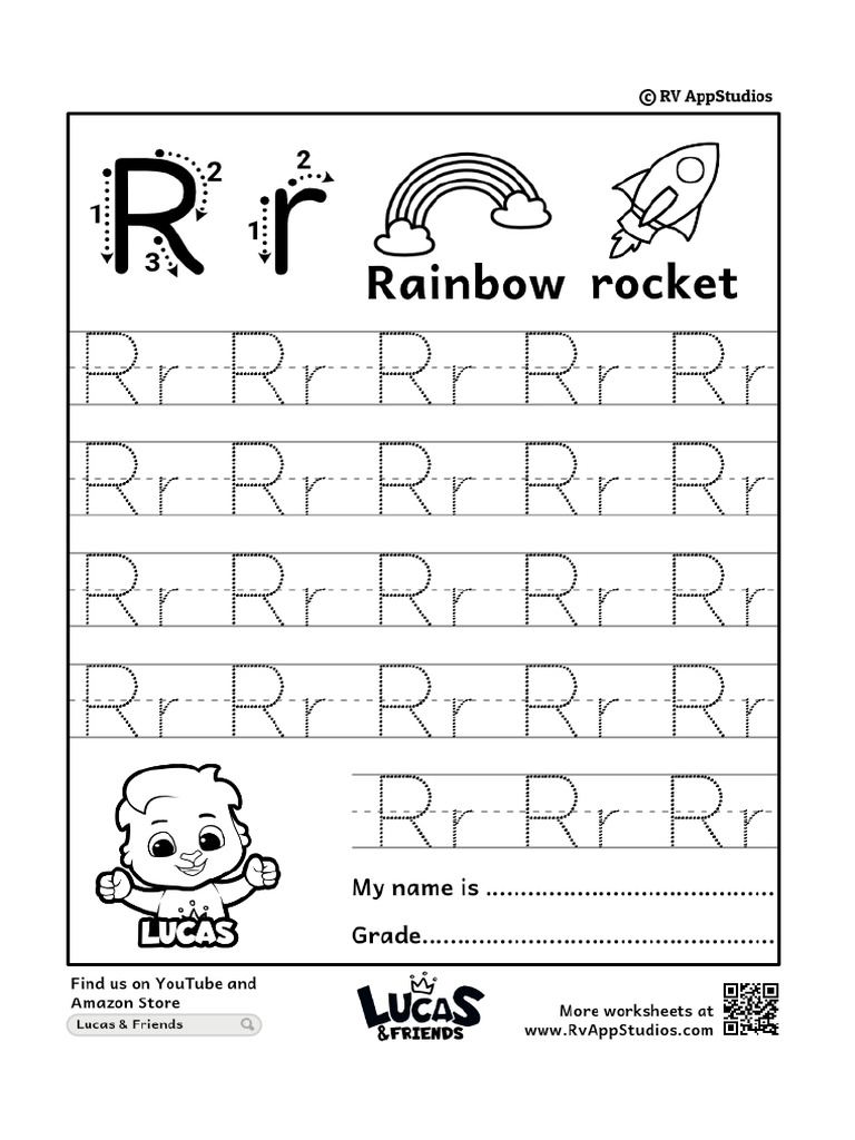 261 Free Printable Worksheets for Kids Alphabet Letter Rr Tracing Bw | PDF