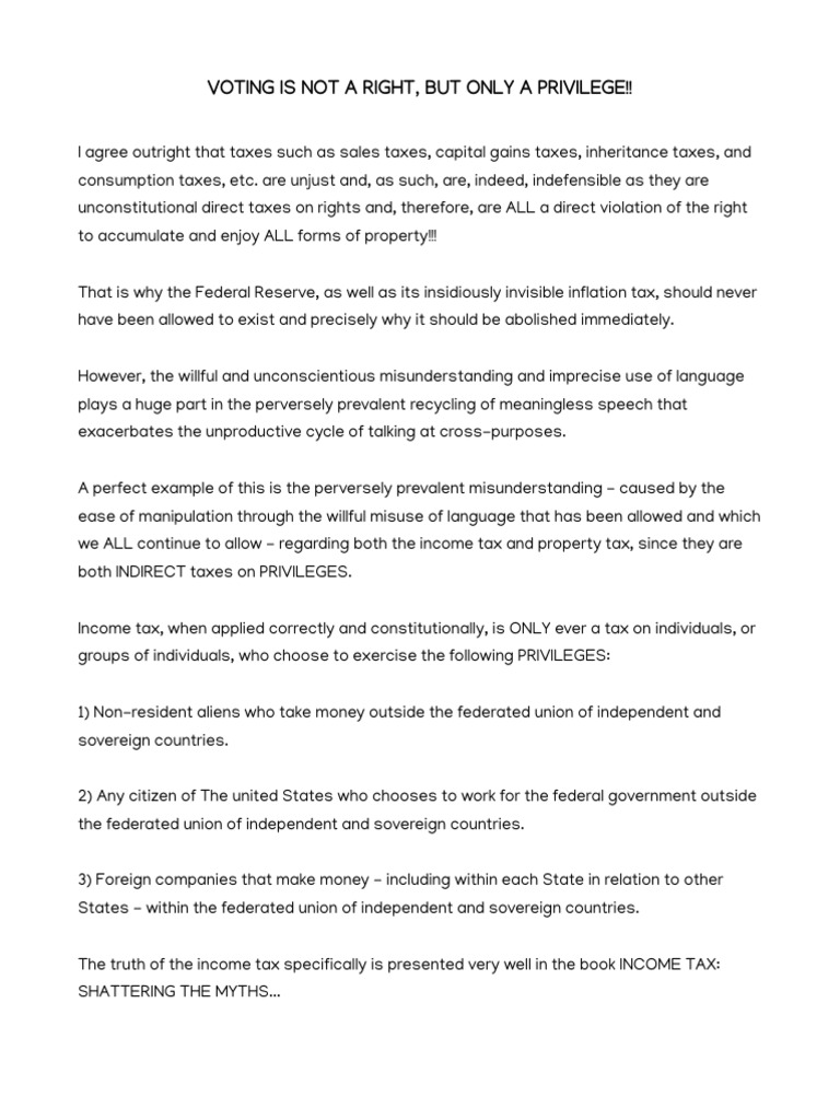 Voting Is Not A Right, But Only A Privilege!! | PDF | Taxes | Economies