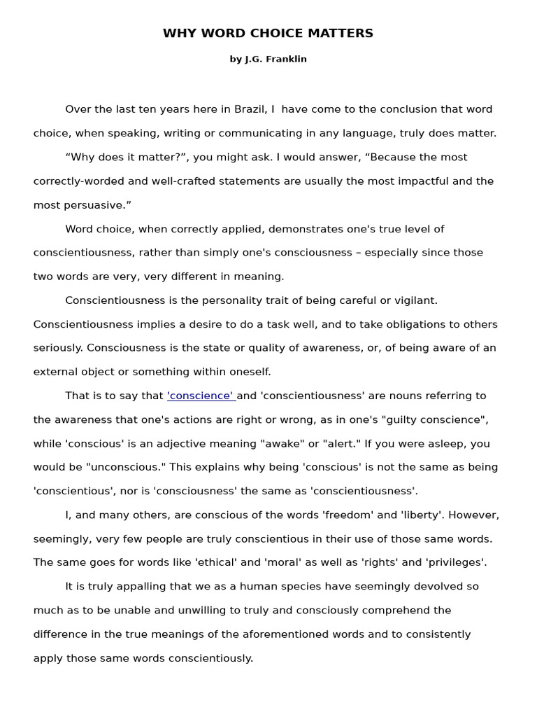 Why Word Choice Matters - J.G. Franklin | PDF | Consciousness | Conscience