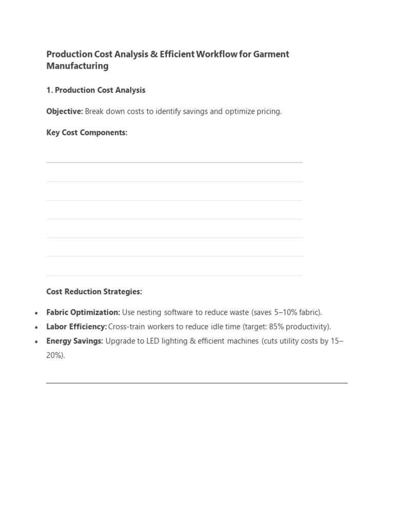 Production Cost Analysis & Efficient Workflow For Garment Manufacturing | PDF | Performance ...