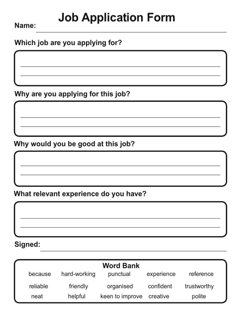 Job Application Form - Worksheet | PDF