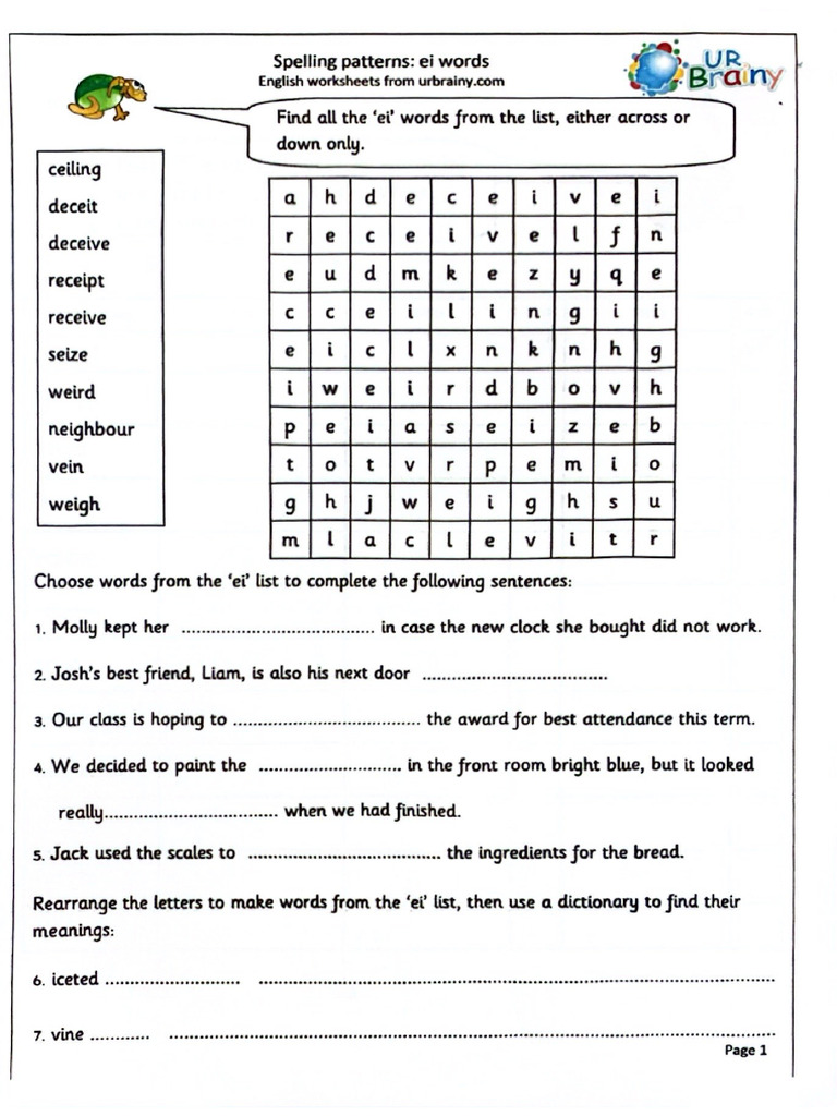 Yr 4 - Ei and Ie Words | PDF