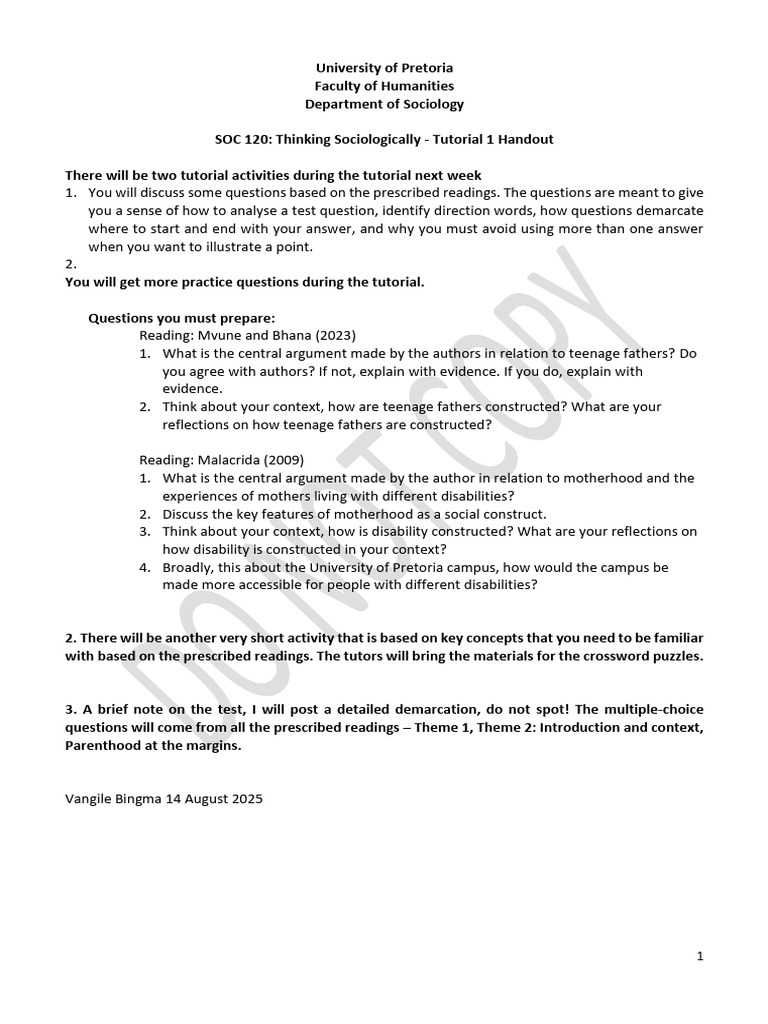 SOC 120 Tutorial Handout 1 (1) | PDF